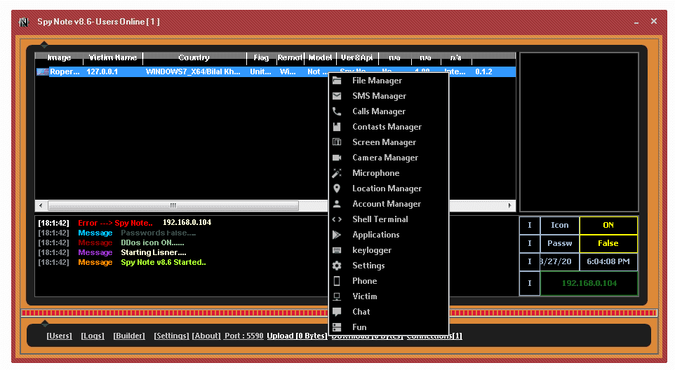 SpyNote v.8.6 G windows+Android