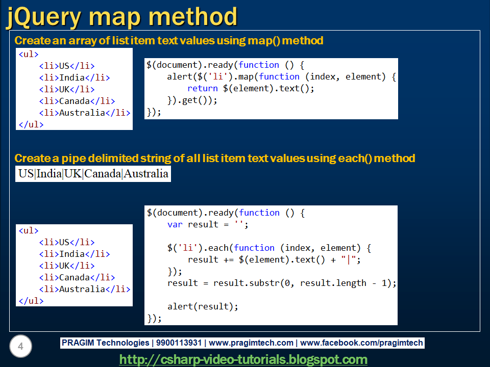 Sql server, .net and c# video tutorial: jQuery map method