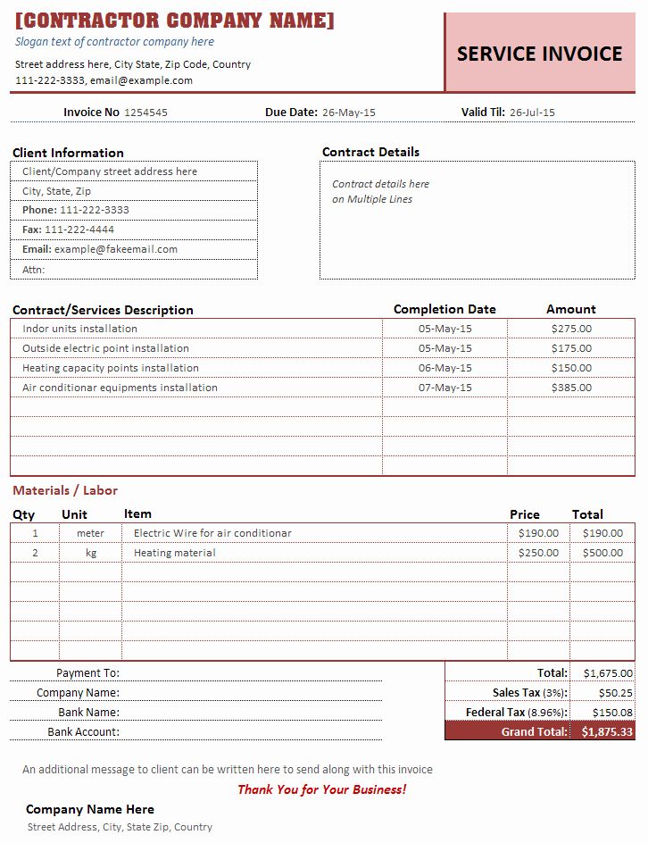 Subcontractor Invoice Form - Invoice Template