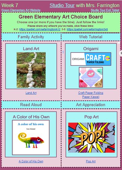 Remote Learning Choice Board 7