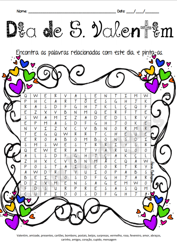 coisas que gosto de partilhar: Sopa de letras de S. Valentim