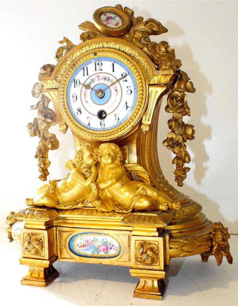 Antique Clocks: Antique Ormolu Cherub French Mantle Clock Gilt Blu ...