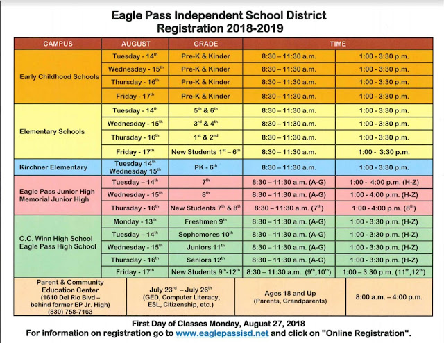 Eagle Pass ISD - iVision: EPISD 2018 - 2019 Registration Dates