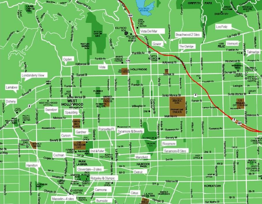 Map of Hollywood City, Tourist Maps: Street Maps of Hollywood Hills ...