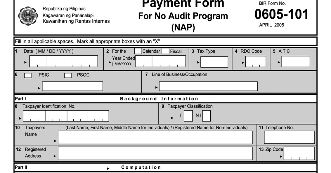 busapcom: BIR Form No. 0605-101