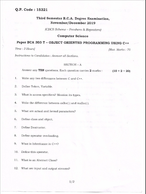Bangalore University Bca Computer Science Paper Bca 303 T Object