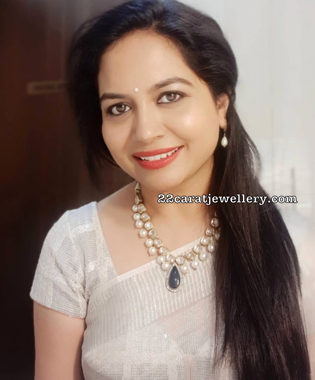 Singer Sunitha in Pearls and Polki Necklace - Jewellery Designs