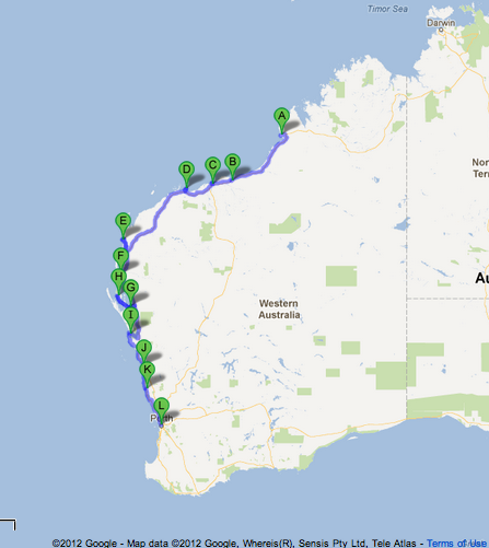 Cycle Around Australia 2013: Broome to Perth Itinerary & Map