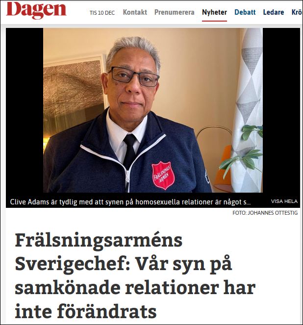 rupebabloggen: Frälsningsarméns Sverigechef: Vår syn på samkönade relationer har inte förändrats