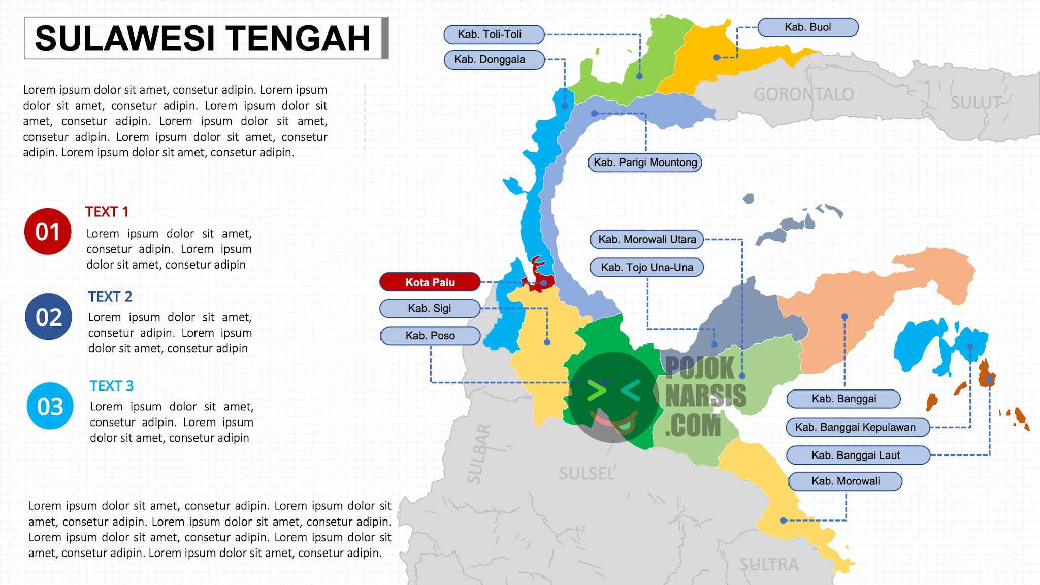 Peta Provinsi Sulawesi Tengah (SULTENG) HD Powerpoint PPTX - Pojok Narsis