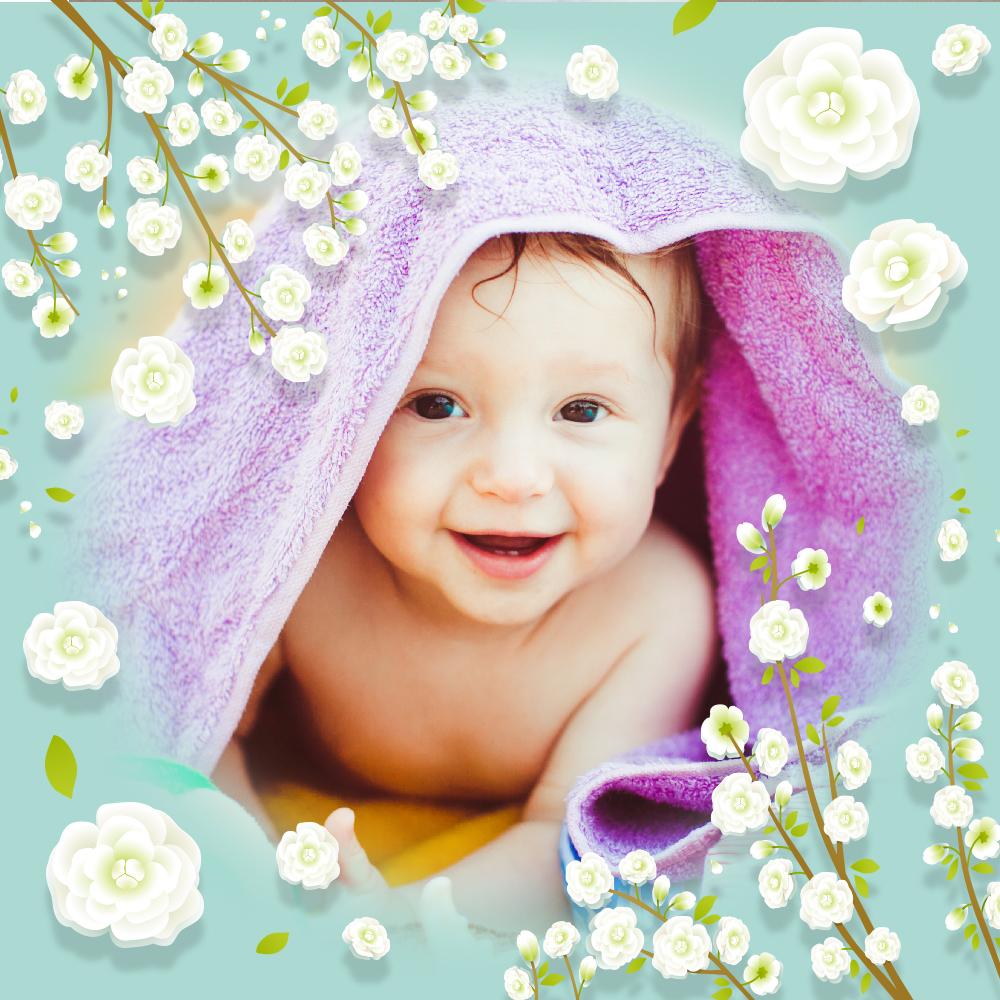 Plantilla de marco color celeste decorado con flores blancas gratis ...