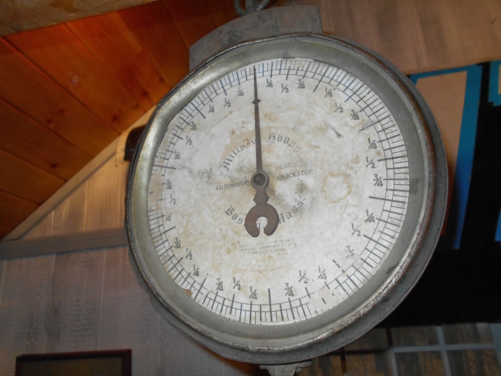 Log Cabin Antiques & Gifts: Hanging scale with porcelain scale pan