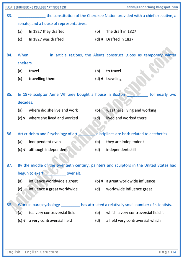 Adamjee Coaching: ECAT English [English Structure] MCQs for Engineering ...