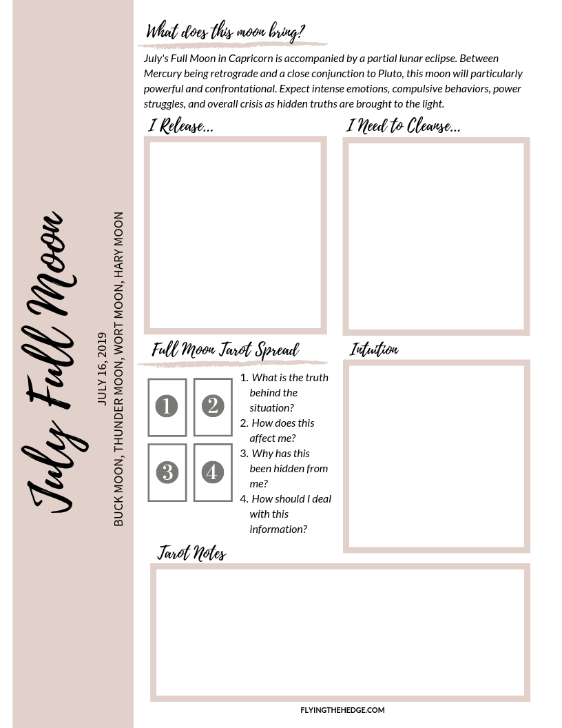 Flying the Hedge: July Full Moon Worksheet