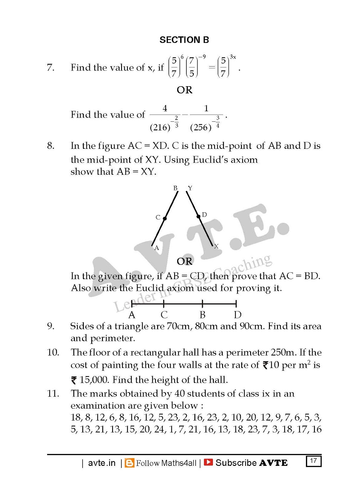 CLASS IX MATHEMATICS SAMPLE PAPERS 2018–2019