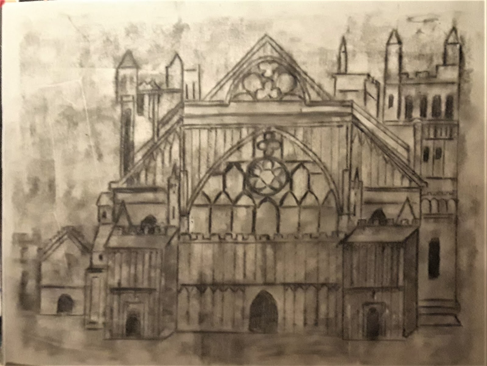 Tom Wagen's Art: Exeter Cathedral (Pencil Drawing on Block Ready to be Cut)