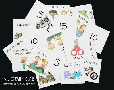 ourhomecreations: 23 kid activity ideas with free printable cards