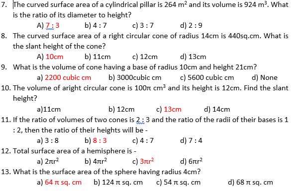 Maths Zone by Dr Rajesh Kumar Thakur: Surface Area and Volume- MCQ ...