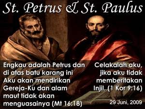 RENUNGAN ROHANI KATOLIK: HARI RAYA ST.PETRUS DAN ST.PAULUS, RASUL