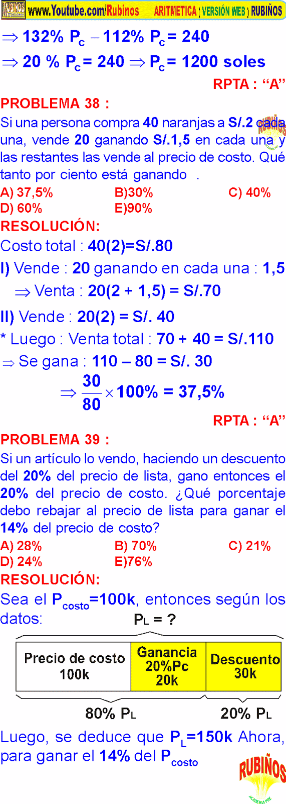 TANTO POR CIENTO EJERCICIOS RESUELTOS DE RAZONAMIENTO MATEMÁTICO ...