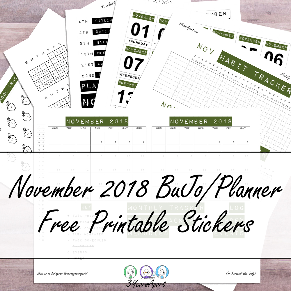 November 2018 Bundle | Free Printable for Bullet Journals and Planner ...