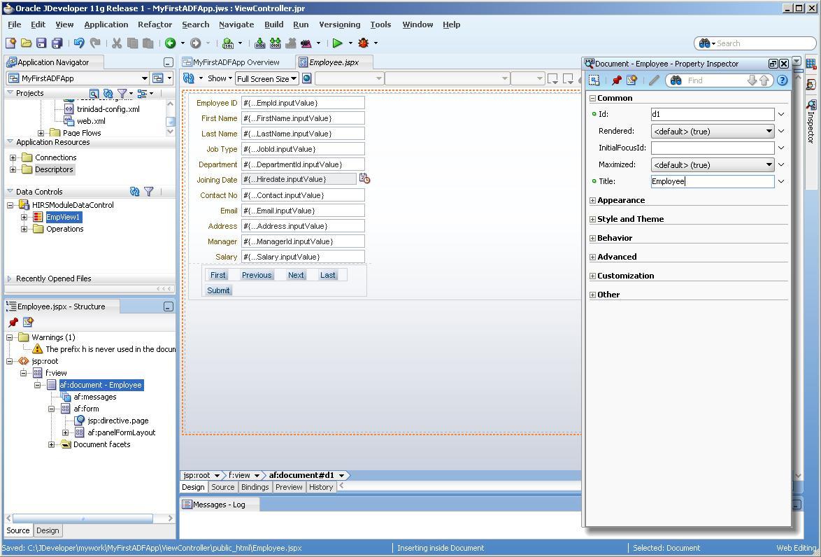 Create Simple ADF Form using Oracle JDeveloper 11g