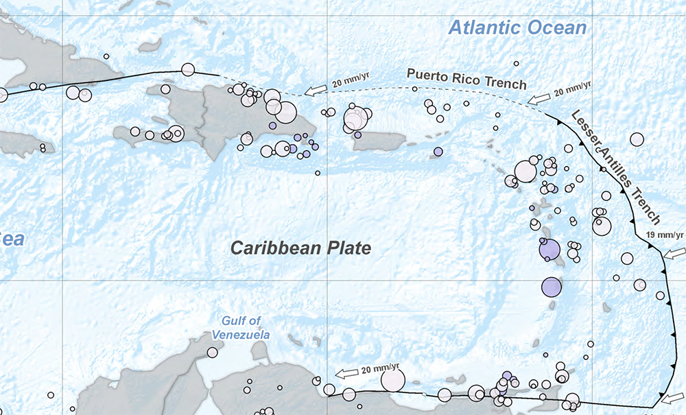 Real Time Puerto Rico Earthquakes & Caribbean Fault Lines Maps