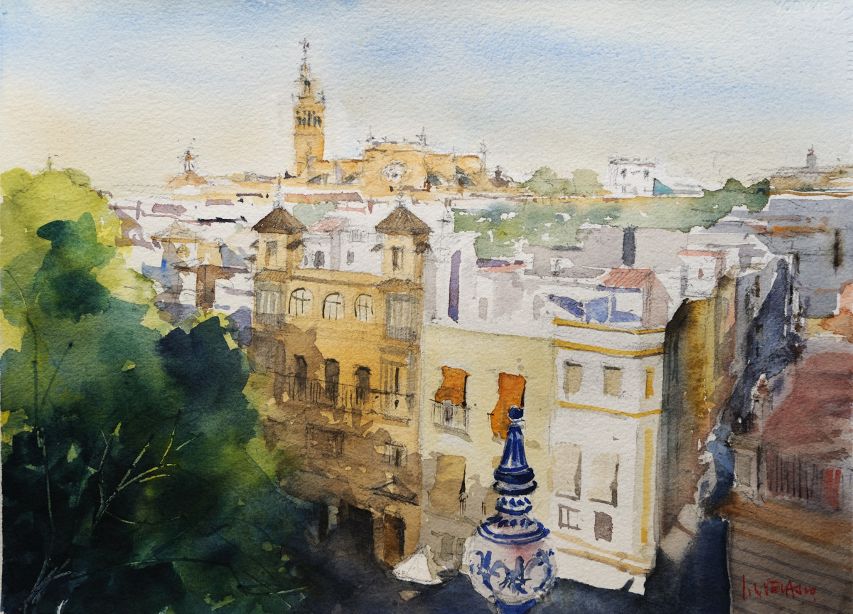 Acuarelas de José Ignacio Velasco: SEVILLA DESDE EL ALTOZANO
