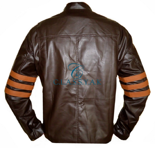 CLASSYAK: Xmen Coffee Brown with Tan Brown Stripes Leather Jacket Men's ...