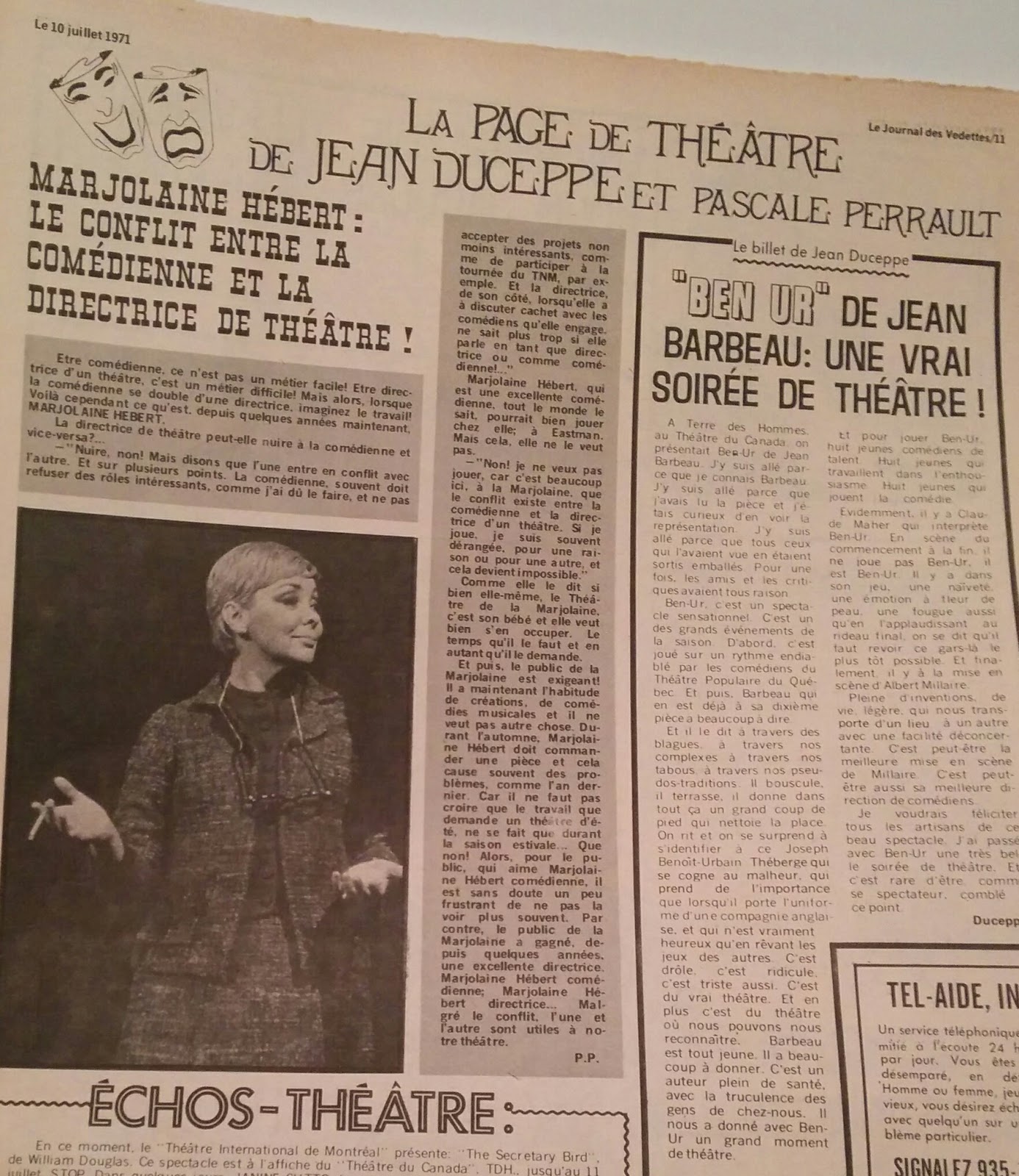 journal Marie-Reine Bellemare : Journal des Vedettes, 10 juillet 1971 ...