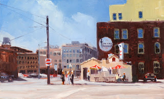 in plein air: "Main Street Gyros" Seattle city scenes.