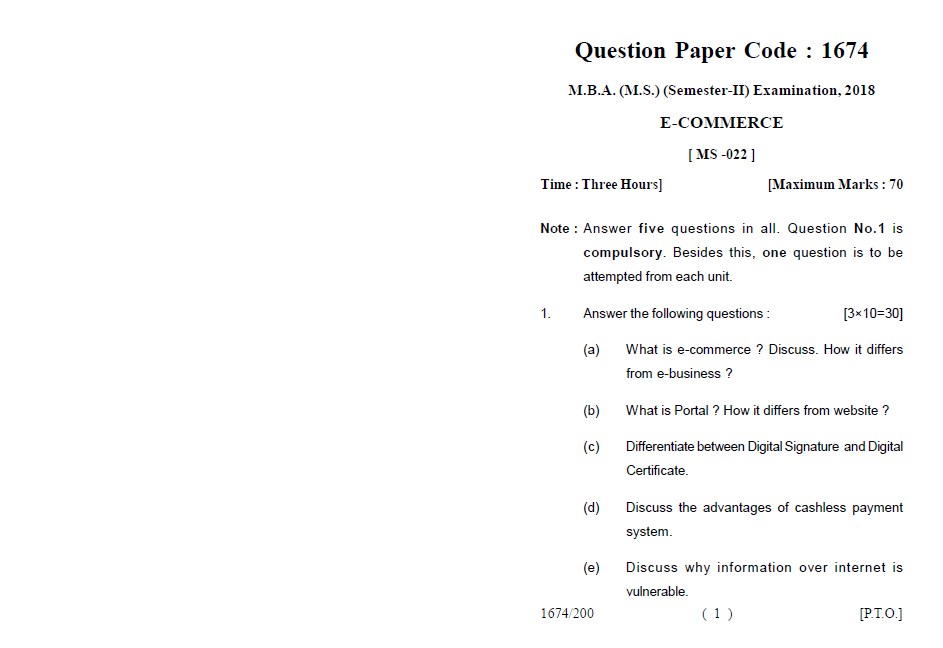 Lucknow University MBA(MS) (Semester-II) E-COMMERCE [ MS -022 ] - 2018 ...