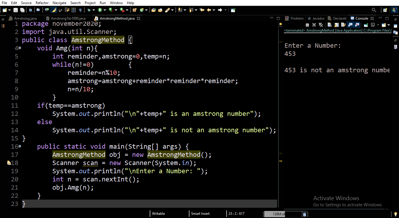 Basic Java Programs: Armstrong number using Method Basic Java Programs: Armstrong number using Method