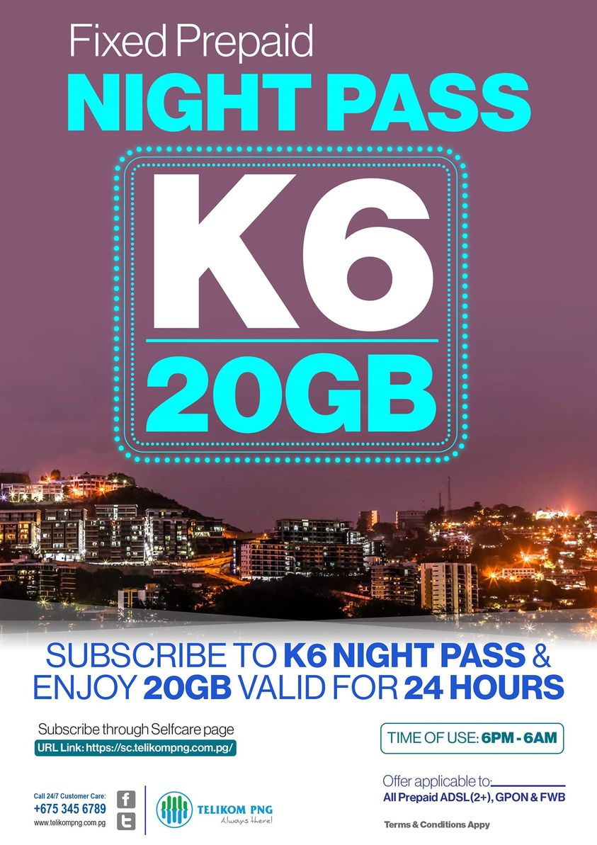 Cheap Telikom PNG Data - K6 Night Pass - Tech Pacific