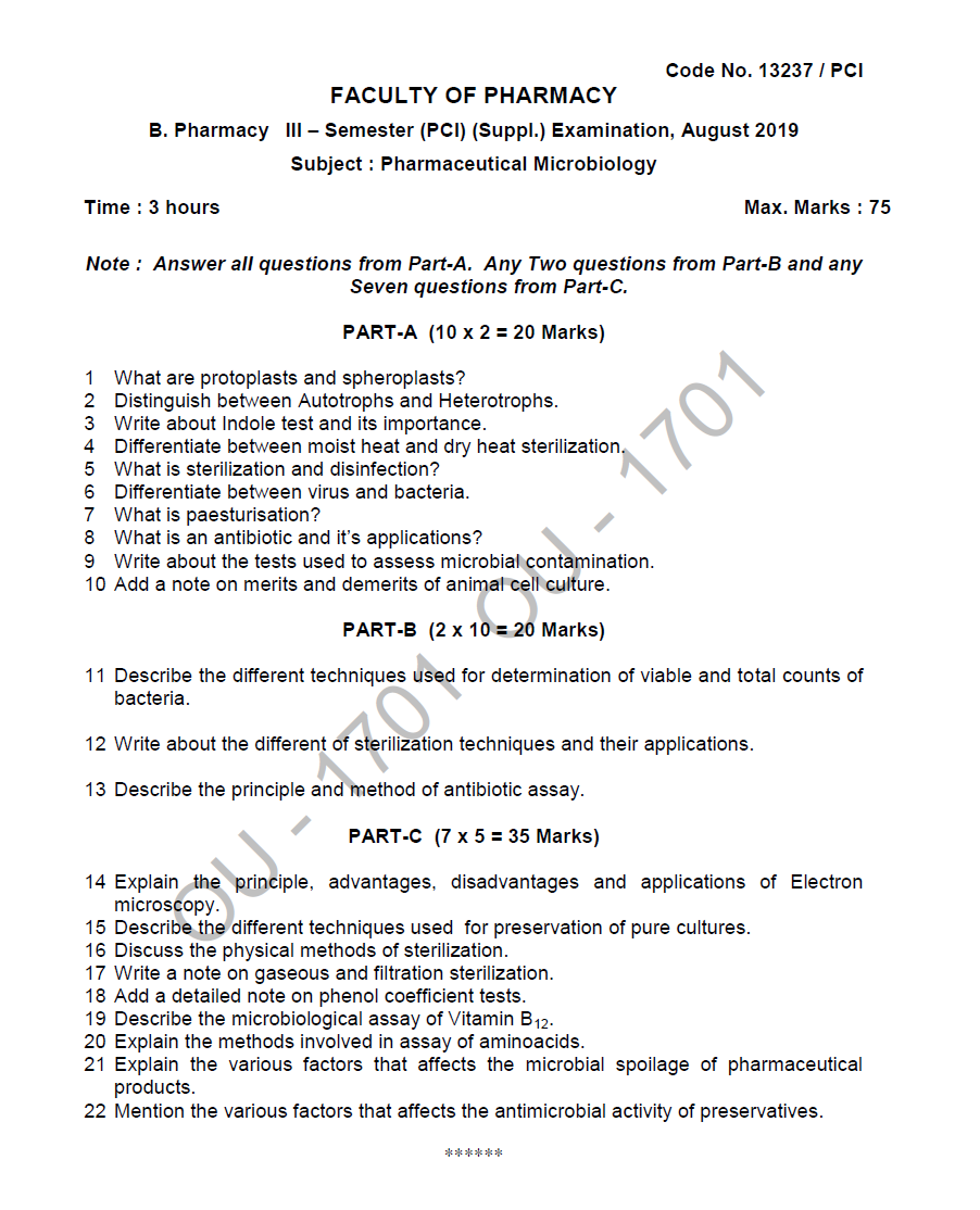 Osmania University B. Pharmacy III-Semester. (PCI) (Supplementary ...