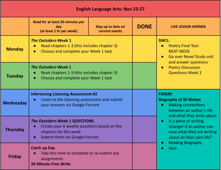 November 23-27 Week Plan