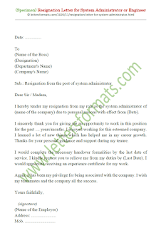 Resignation Letter for System Administrator Engineer (Sample)