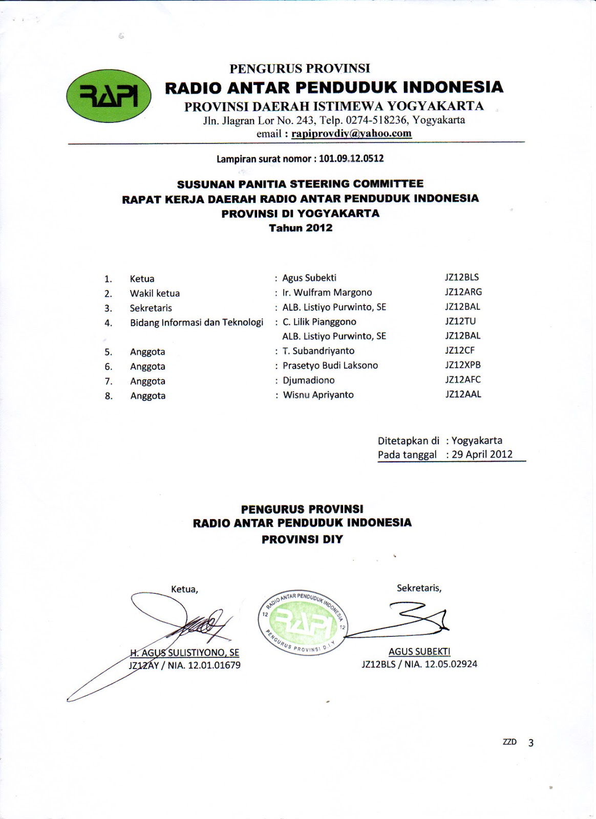 RADIO ANTAR PENDUDUK INDONESIA : SK Penetapan Panitia Sterring Commitee ...