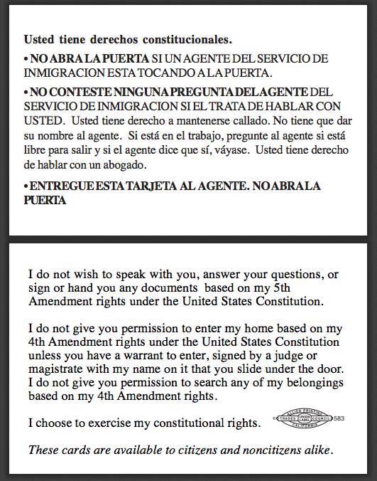 Immigration Referral Information Services: Know your rights cards