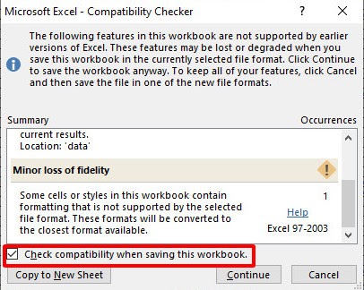 Xử lý thông báo Compatibility Checker trong Excel ~ Excel Thỉnh Vũ