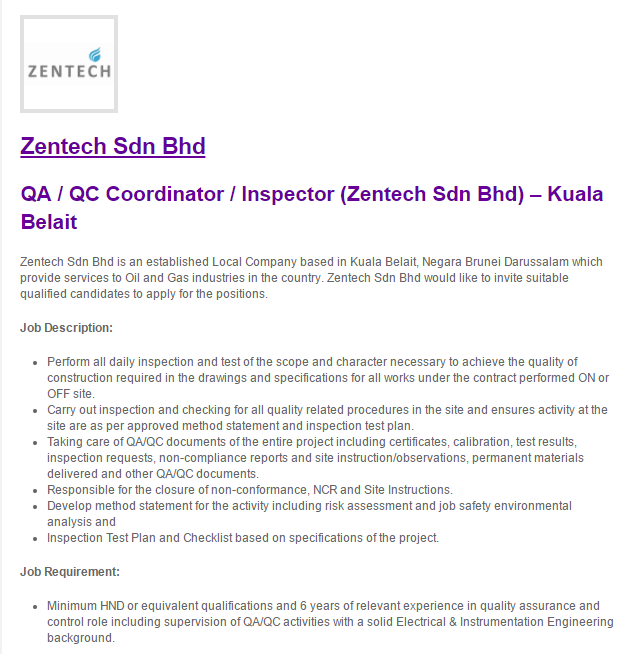 Oil Gas Vacancies QA QC Coordinator Inspector Zentech Sdn Bhd oil-gas-vacancies-qa-qc-coordinator-inspector-zentech-sdn-bhd