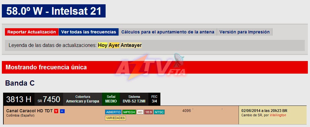 Canal Caracol HD abierto en el 58.0º W - Intelsat 21 - AZTV