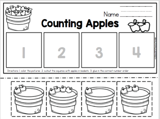 Fall Math Bundle (color-cut-glue) ~ Preschool Printables