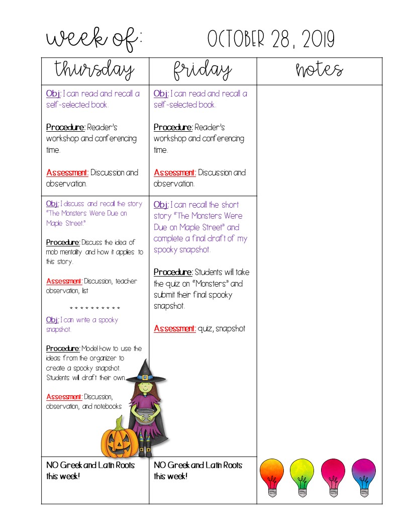 October Happenings and My Lesson Plans - Musing From The Middle School