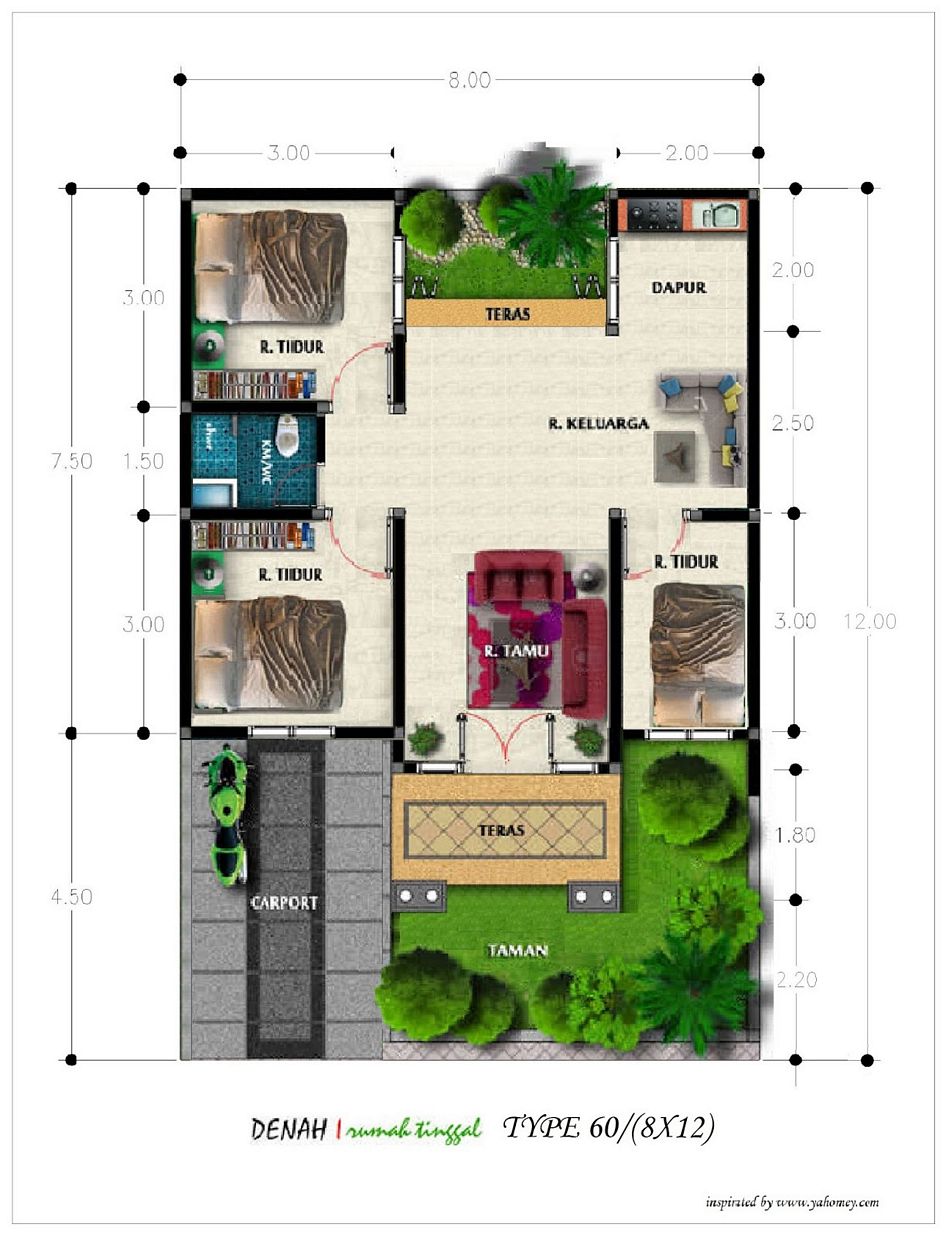 Layout Sketsa Denah Rumah Type 60 Menarik