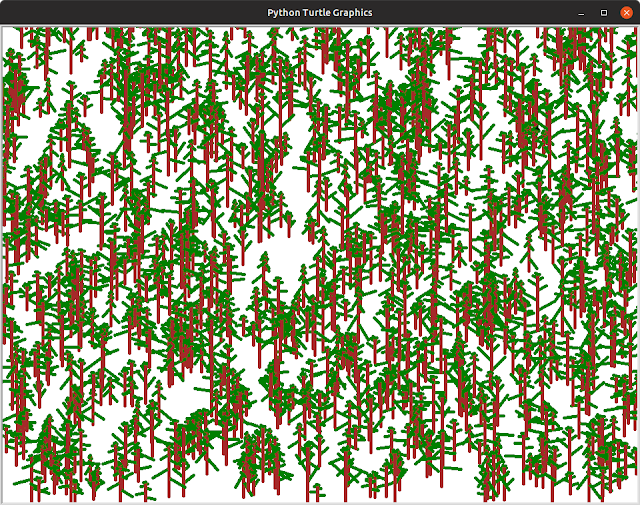 Python turtle graphics 作例 : たくさんの木を描いてみる