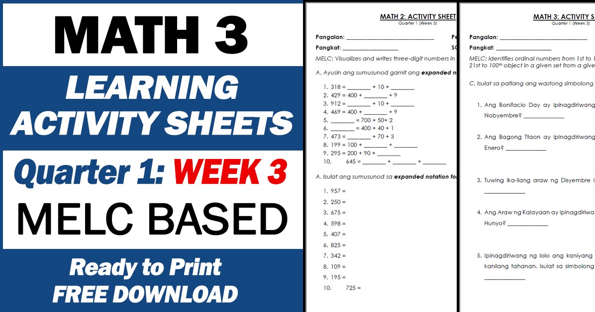 LEARNING ACTIVITY SHEETS in MATH 3 (Quarter 1: Week 3) Free Download ...