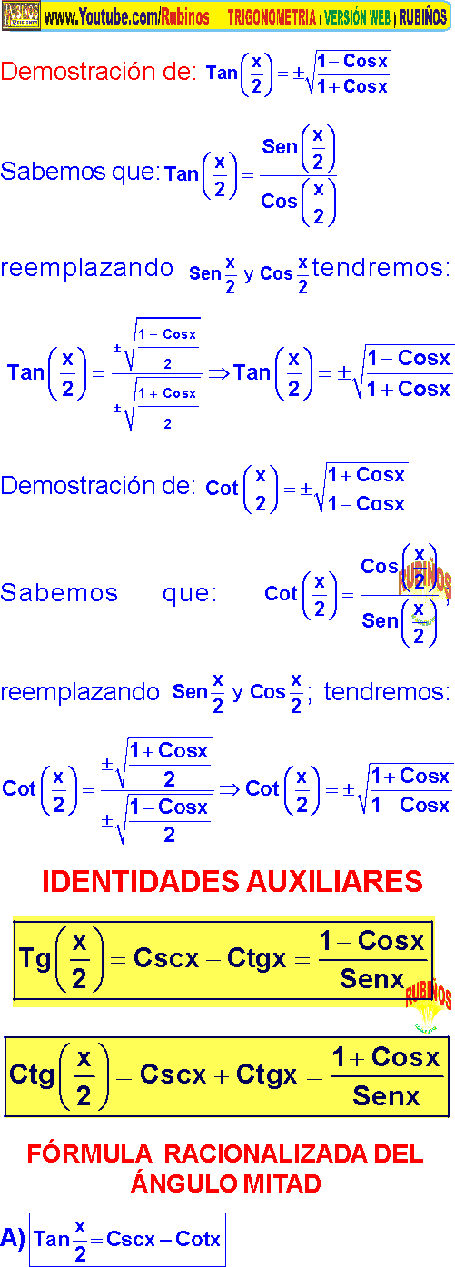 ANGULO MITAD TRIGONOMETRÍA EJERCICIOS RESUELTOS IDENTIDADES ...