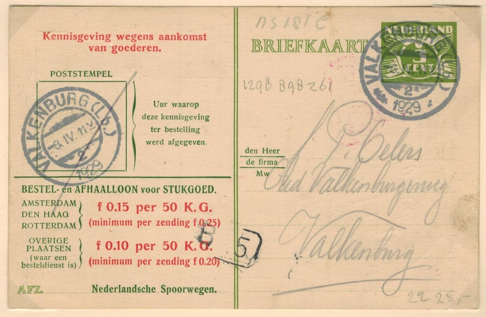 Netherlands Postal History: Domestic Post Card Rates : 1921 - 1946