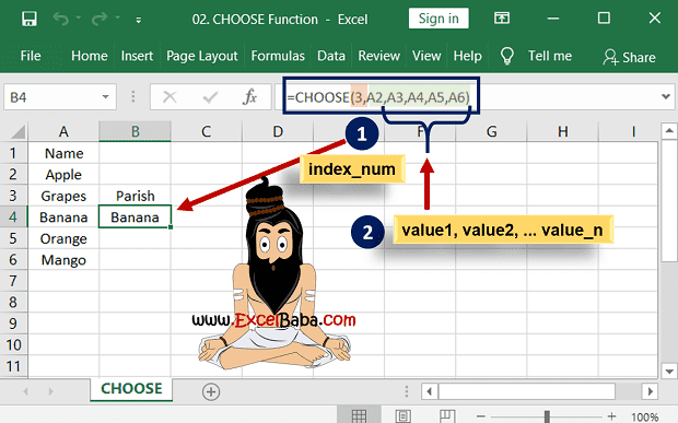 Choose Function in Excel